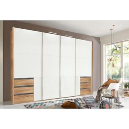 Schwebetürenschrank wimex "Level by fresh to go" Schränke Gr. B/H: 300 cm x 216 cm, 4 St., braun (plankeneichefarben, weißglas) mit Glastüren und Synchronöffnung