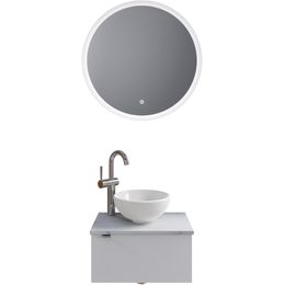 Badmöbel-Set SAPHIR "Serie 6915", weiß (schneeweiß glanz, marmor weiß), B:51cm H:200cm T:35cm, Kastenmöbel-Sets, Gäste-Bad, mit LED-Spiegel und 1 Tür