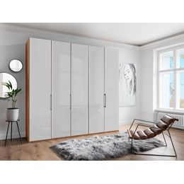 Drehtürenschrank Wiemann "Monaco, Made in Germany, höhenverstellbare Inneneinteilung" Schränke Gr. B/H/T: 246,3 cm x 216 cm x 58 cm, 5 St., braun (bianco, eiche, nachbildung, glas weiß) mit edler Glasfront und hochwertigen Beschläge inkl. Türdämpfung