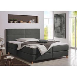 Boxspringbett Home Affaire "Caria", grau (anthrazit), B:171cm L:209cm, Strukturstoff-Bezug (100% Polyester);Topperbezug 100% Polyester, Komplettbetten, Boxspringbett, in 5 Breiten, 3 Matratzen-Ausf&uuml;hrungen, 2 H&auml;rtegraden, Topper