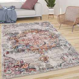 Paco Home - Teppich Wohnzimmer Kurzflor Vintage Modern Orient Optik Abstrakt Beige Grau Orange 120x170 cm