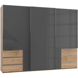 Schwebetürenschrank wimex "Level by fresh to go" Schränke Gr. B/H/T: 300 cm x 236 cm x 65 cm, 3 St., grau (plankeneichefarben, grauglas) Schranksysteme und Schrankserien mit Glastüren