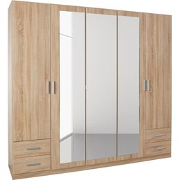 Drehtürenschrank Rauch "Flexx" Schränke Gr. B: 225 cm, 5 St., braun (struktureichefarben hell) Drehtürenschränke mit 4 Schubkästen