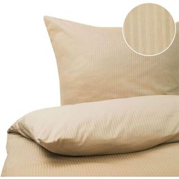 Beliani - Bettwäsche Set Beige Streifen Baumwolle 3-teilig Komfortgröße für Doppelbett 220x240 cm 2 Kopfkissenbezüge und Deckenbezug mit