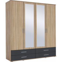 Kleiderschrank Rauch "Rasa" Schränke Gr. B/H/T: 168 cm x 188 cm x 52 cm, mit Spiegel, 4 St., beige (struktureichefarben hell, graumetallic) Kleiderschränke wahlweise mit oder ohne Spiegel