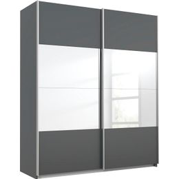 Schwebetürenschrank Rauch "Quadra" Schränke Gr. B/H/T: 181 cm x 210 cm x 62 cm, 2 St., grau (grau metallic, spiegel) mit Spiegelelementen