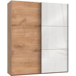 Schwebetürenschrank wimex "Level by fresh to go" Schränke Gr. B/H/T: 200 cm x 236 cm x 65 cm, 2 St., braun (plankeneichefarben, weißglas) Schranksysteme und Schrankserien mit jeweils einer Glastür