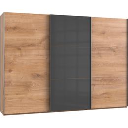 Schwebetürenschrank wimex "Level by fresh to go" Schränke Gr. B/H/T: 300 cm x 216 cm x 65 cm, 3 St., grau (plankeneichefarben, grauglas) Schranksysteme und Schrankserien mit jeweils einer Glastür