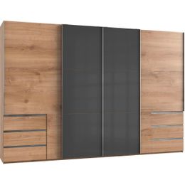 Schwebetürenschrank wimex "Level by fresh to go" Schränke Gr. B/H/T: 350 cm x 236 cm x 65 cm, 4 St., grau (plankeneichefarben, grauglas) mit Glastüren und Synchronöffnung