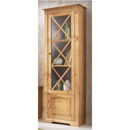 Vitrine Home Affaire "Lisa" Schränke Gr. B/H/T: 60 cm x 180 cm x 35 cm, 2 St., beige (natur gebeizt, gewachst) aus schönem massivem Kiefernholz, mit einer schönen Glastürfront