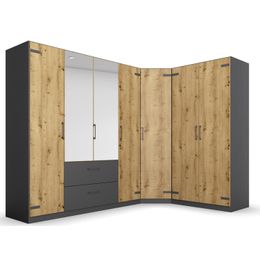 Schrank-Set Rauch "Holmes" Kastenmöbel-Sets Gr. B/H/T: 266 cm x 197 cm x 176 cm, grau (graumetallic, eiche artisan) mit Applikationen "Industrial Style"