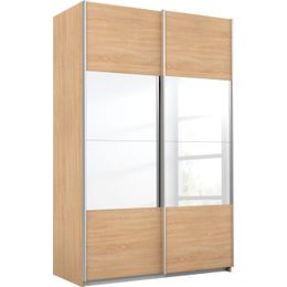 Schwebetürenschrank Rauch "Quadra" Schränke Gr. B/H/T: 136 cm x 210 cm x 62 cm, 2 St., braun (struktureichefarben hell, spiegel) Schranksysteme und Schrankserien mit Spiegelelementen