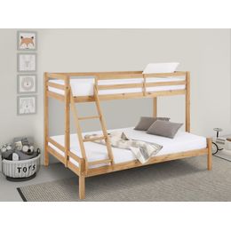 Lüttenhütt Kinderbett LÜTTENHÜTT "Alpi", beige (natur gebeizt, gewachst), B:151cm H:142cm L:208cm, Betten, mit 2 Schlafgelegenheiten, inklusive Lattenrost und Leiter