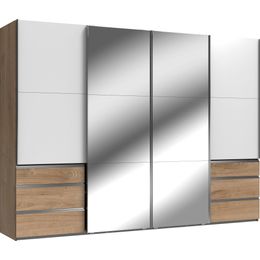 Schwebetürenschrank wimex "Level by fresh to go" Schränke Gr. B/H/T: 300 cm x 236 cm x 65 cm, 4 St., weiß (plankeneichefarben, weiß) mit Synchronöffnung