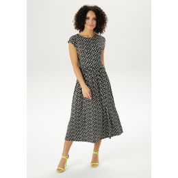 Sommerkleid Aniston CASUAL Gr. 42, N-Gr, gelb (schwarz, weiß, gelb) Damen Kleider Strandkleider mit verspielten Blüten bedruckt