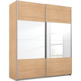 Schwebetürenschrank Rauch "Quadra" Schränke Gr. B/H/T: 181 cm x 210 cm x 62 cm, 2 St., braun (struktureichefarben hell, spiegel) mit Spiegelelementen