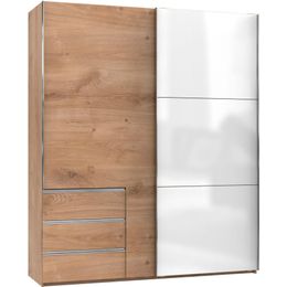 Schwebetürenschrank wimex "Level by fresh to go" Schränke Gr. B/H/T: 200 cm x 216 cm x 65 cm, 2 St., braun (plankeneichefarben, weißglas) Schranksysteme und Schrankserien mit Glastür