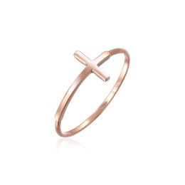 Fingerring Elli Premium "Bandring Kreuz Symbol Basic Modern 750 Roségold" Fingerringe Gr. 52 mm, ohne Stein, Roségold 750, 1 mm, rosegold Damen