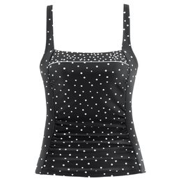 Tankini-Top Lascana "Leona" Gr. 50, Cup B, schwarz-weiß (schwarz, weiß) Damen Bikini-Oberteile mit Pünktchenprint