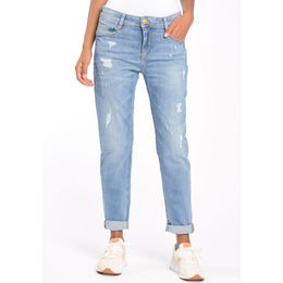 Destroyed-Jeans Gang "94AMELIE" Gr. 27, N-Gr, blau (usedspringmi), Damen, Denim/Jeans, Obermaterial: 89% Baumwolle, 9% Polyester, 2% Elasthan, Jeans, mit Destroyed-Effekten