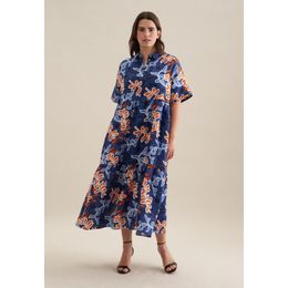 Sommerkleid Seidensticker "Schwarze Rose" Gr. 54, Normalgrößen, blau (mittelblau) Damen Kleider Kurzarm Kragen Druck