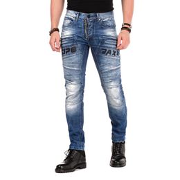 Cipo & Baxx Slim-fit-Jeans CIPO & BAXX Gr. 33, Länge 32, blau (hellblau) Herren Jeans Slim Fit mit dekorativer Reißverschluss