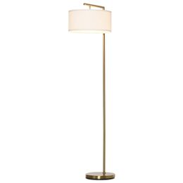 HOMCOM Stehlampe mit Leinenstoffschirm gold, weiß 47 x 37 x 153 cm (LxBxH)