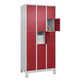 C+P CP Schließfachschrank Classic Plus lichtgrau, rubinrot 080010-305 S10001, 15 Schließfächer 90,0 x 50,0 x 195,0 cm