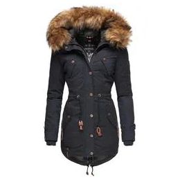 Wintermantel Marikoo "La Viva Prc" Gr. XS (34), blau Damen Mäntel stylischer Winterparka mit abnehmbarem Kunstfell