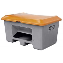 CEMO Streugutbeh&auml;lter GFK - PLUS 3 mit Entnahme&ouml;ffnung, 400 Liter, mit Staplertaschen, Grau/Orange