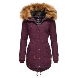 Wintermantel Marikoo "La Viva Prc" Gr. S (36), rot (weinrot) Damen Mäntel stylischer Winterparka mit abnehmbarem Kunstfell