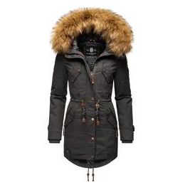 Wintermantel Marikoo "La Viva Prc" Gr. S (36), grau (anthrazit) Damen Mäntel stylischer Winterparka mit abnehmbarem Kunstfell