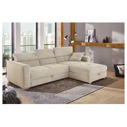 Jockenhöfer Ecksofa JOCKENHÖFER GRUPPE "San Remo L-Form" Sofas Gr. B/T: 297cm x 110cm, Cord, Ottomane beidseitig montierbar, grau (grau-beige) Bettfunktion, Relaxfunktion, Bettkasten, Ottomane links oder rechts