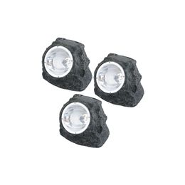 Globo 3er Set LED Solarleuchte, Stein, grau, H 10,5 cm