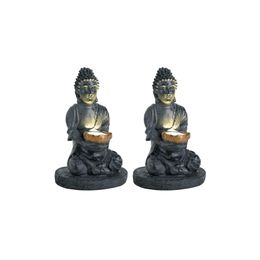 etc-shop 2er Set LED Solarleuchte BUDDHA in grau