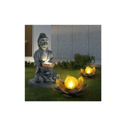 etc-shop 3er Set LED Solarleuchten, 2x Lotosblume, 1x Buddha