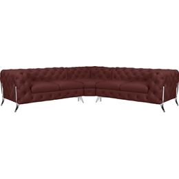 Chesterfield-Sofa LEONIQUE "Amaury L-Form", rosa (rose), B:264cm H:75cm T:262cm, Struktur (100% Polyester);Samtoptik (100% Polyester), Sofas, Chesterfield-Optik, Breite/Tiefe je 262 cm, Fußfarbe wählbar