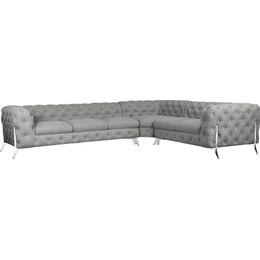 Chesterfield-Sofa LEONIQUE "Amaury L-Form", silber, B:323cm H:75cm T:264cm, Struktur (100% Polyester);Samtoptik (100% Polyester), Sofas, großes Ecksofa, Chesterfield-Optik, Breite 323 cm, Fußfarbe wählbar