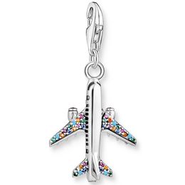 Charm-Einhänger Thomas Sabo "Flugzeug, 1914-342-7" Charms silberfarben (silberfarben, mehrfarbig, mehrfarbig) Damen Charms Anhänger mit Glas-Keramik Stein