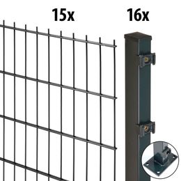 GARDEN 'N' MORE Doppelstabmattenzaun "Excellent" Zaunelemente 15 Elemente für 30 m, LxH: 200 x 123 cm, mit 16 Pfosten Gr. H/L: 120 cm x 30 m H/L: 120 cm x 30 cm, grau (anthrazit) Zaunelemente