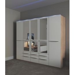 Drehtürenschrank Priess "Barcelona" Schränke Gr. B/H/T: 230 cm x 193 cm x 54 cm, mit Spiegel, mit Beleuchtung, 5 St., weiß (struktureichefarben hell, weiß) Drehtürenschränke in vielen Farben und Ausführungen