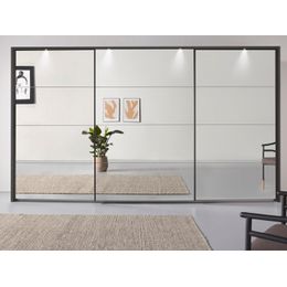 Schwebetürenschrank Rauch "Oteli" Schränke Gr. B/H/T: 368 cm x 233 cm x 68 cm, mit Beleuchtung, 3 St., grau (graumetallic) mit Spiegelfront und Passepartout optional Beleuchtung Bestseller