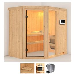 Karibu Sauna "Frigga 1" Saunen 9-kW-Bio-Ofen mit externer Steuerung beige (naturbelassen) Saunen