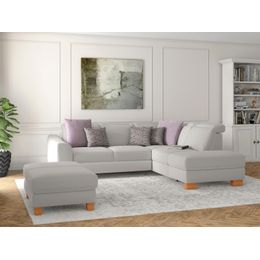Sit & More Ecksofa SIT & MORE "Dundee L-Form", silber, B:263cm H:86cm T:219cm, Sofas, Ecksofa, mit Federkern und Massivholzf&uuml;&szlig;en, wahlweise mit Kopfteilverstellung