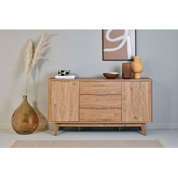 Sideboard Jahnke "WAVE SB 150" Sideboards Gr. B/H/T: 149,5 cm x 80 cm x 39,8 cm, montana eiche, 3, montana eiche Sideboards Sideboard, Retro-Stil, Front in Wellendesign, Breite ca. 150 cm