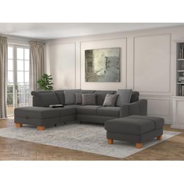 Sit & More Ecksofa SIT & MORE "Dundee L-Form", grau, B:263cm H:86cm T:219cm, Sofas, Ecksofa, mit Federkern und Massivholzf&uuml;&szlig;en, wahlweise mit Kopfteilverstellung