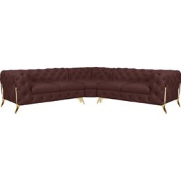 Chesterfield-Sofa LEONIQUE "Amaury L-Form", rosa (rose), B:264cm H:75cm T:262cm, Struktur (100% Polyester);Samtoptik (100% Polyester), Sofas, Chesterfield-Optik, Breite/Tiefe je 262 cm, Fußfarbe wählbar