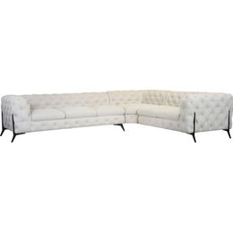 Chesterfield-Sofa LEONIQUE "Amaury L-Form", beige, B:323cm H:75cm T:264cm, Struktur (100% Polyester);Samtoptik (100% Polyester), Sofas, großes Ecksofa, Chesterfield-Optik, Breite 323 cm, Fußfarbe wählbar