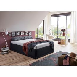 Polsterbett "Texel", schwarz, B:146cm H:42cm L:206cm, Bezug Bett: Veloursstoff 100% Polyester oder Microfaser (100% Polyester);Bonnell-Federkernmatratze: 51% Polypropylen, 39% Polyester und 10% Baumwolle;Kaltschaummatratze: 100% Polyester, Bezug abnehm- und waschbar bis 60C;Kissenbezug: 100% Polyester, Füllung : 100% Polyester (Hohlfaser), Westfalia Schlafkomfort, Betten, Komforthöhe mit Zierkisse