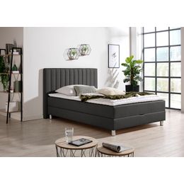 Boxbett Maintal, grau (anthrazit), B:154cm L:206cm, Komplettbetten, Boxspringbett, mit Bettkasten und Kaltschaum-Topper